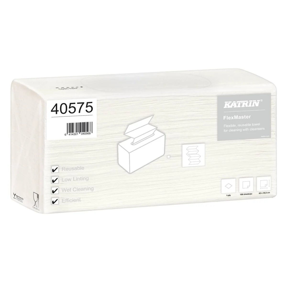Katrin 40575 FlexMaster tørkepapir. hvit, non-woven, 1-lags, 500 ark ...